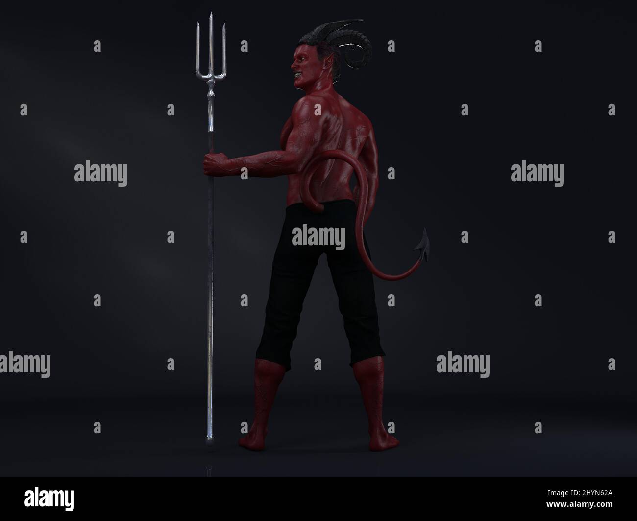 3D Render : Male Devil character with trident, horror creature ...