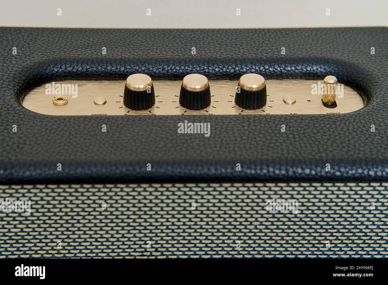 Acoustic music speaker knob in retro style. Vintage button sound column ...