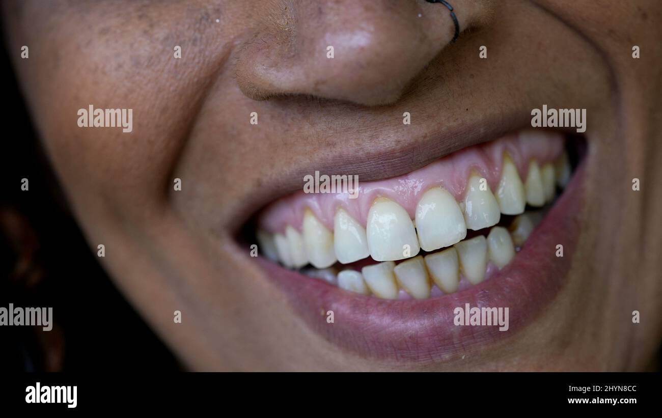 Happy person emotion smiling macro close-up mouth Stock Photo - Alamy