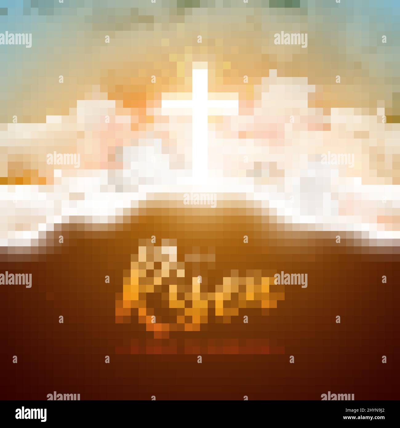 Easter Holiday illustration with heavenly light and cloud on blue sky ...