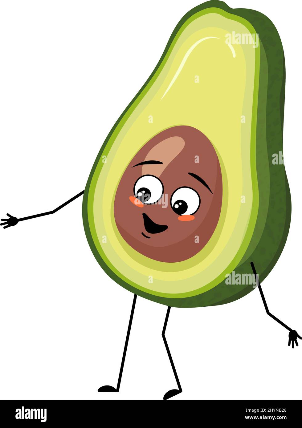 Avocado character with happy emotion, joyful face, smile eyes, arms and ...