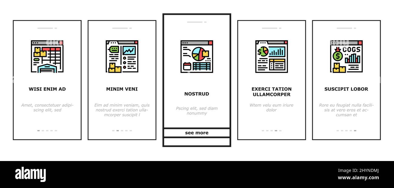 Inventory Analytics And Report Onboarding Icons Set Vector Stock Vector ...