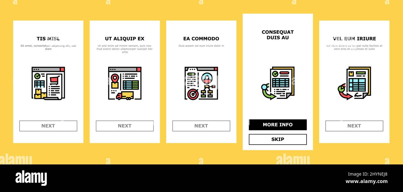 Inventory Analytics And Report Onboarding Icons Set Vector Stock Vector ...