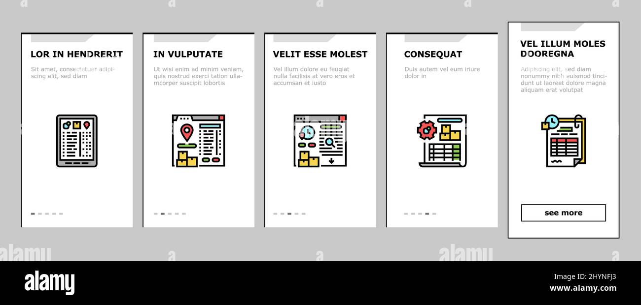 Inventory Analytics And Report Onboarding Icons Set Vector Stock Vector ...
