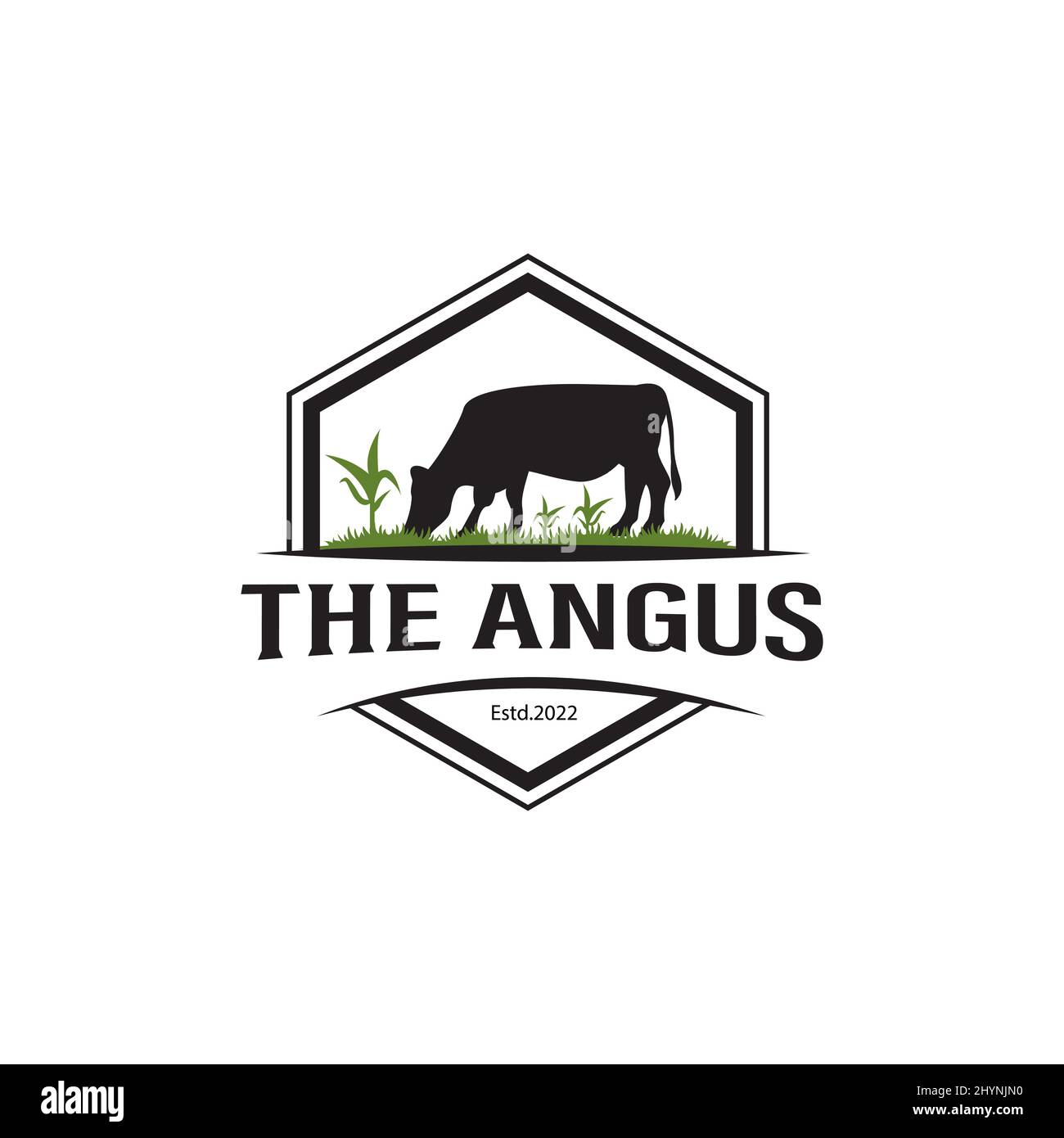 Retro vintage hexagon logo Angus Emblem Label Livestock design western region Stock Vector Image ...