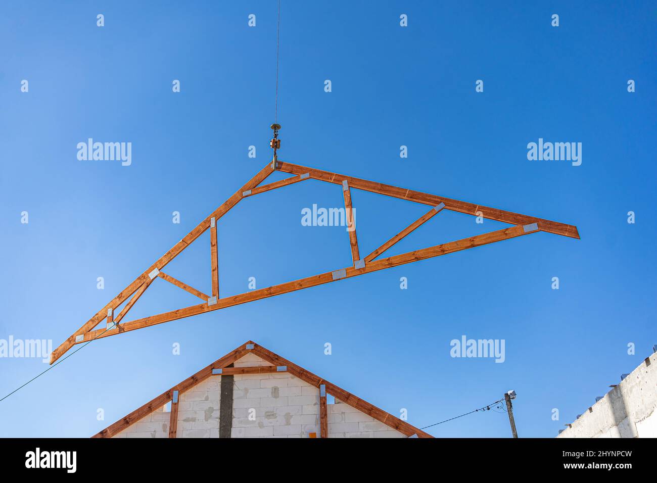 New under construction roof beams the construction site Stock Photo - Alamy