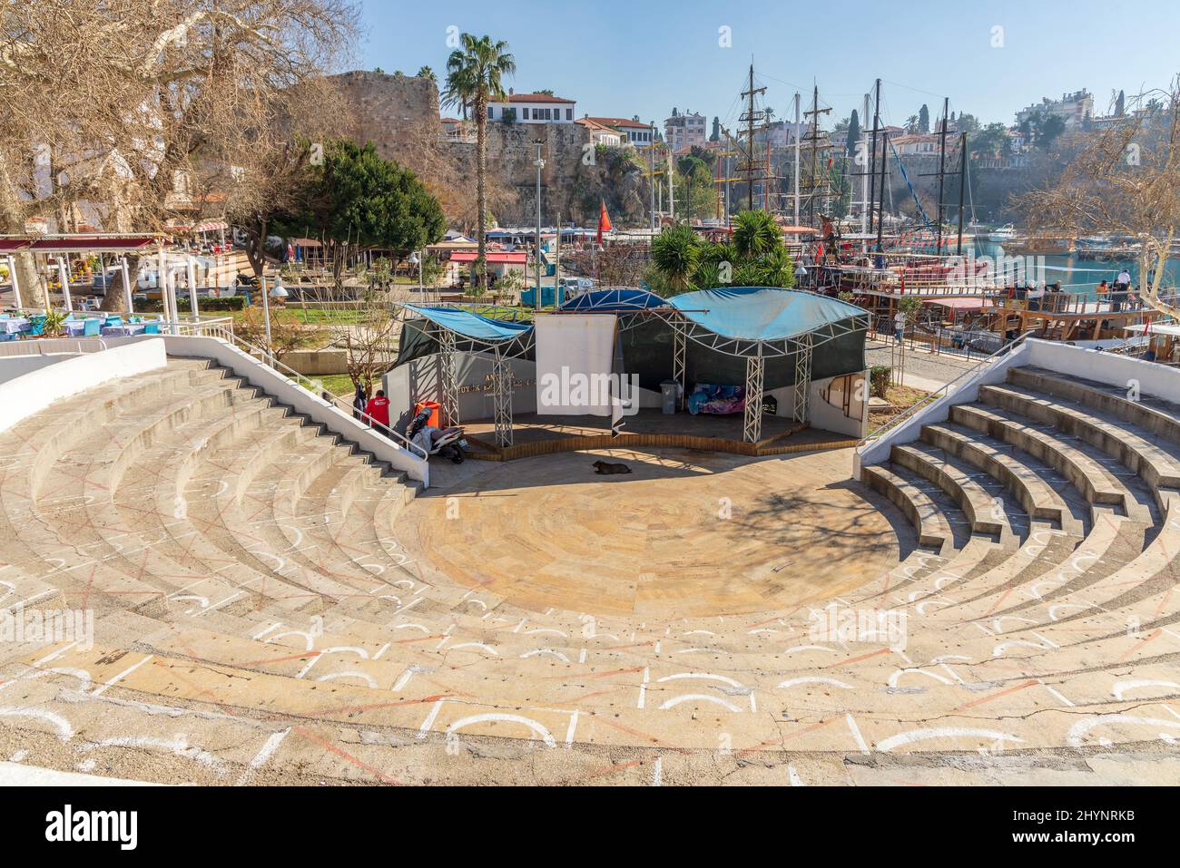 Small modern open air amphitheatre in picturesque harbour of Antalya ...
