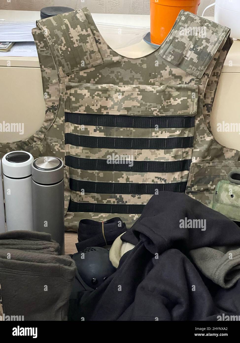 Room with packages, clothes and equipment for Ukrainian army ...