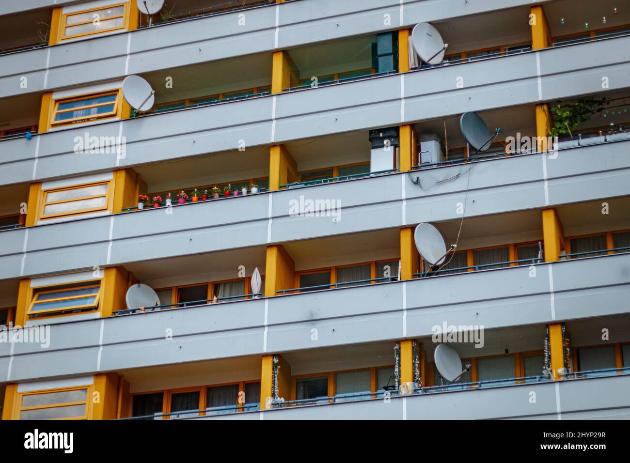 East european block of flats with yellow ascents Stock Photo - Alamy
