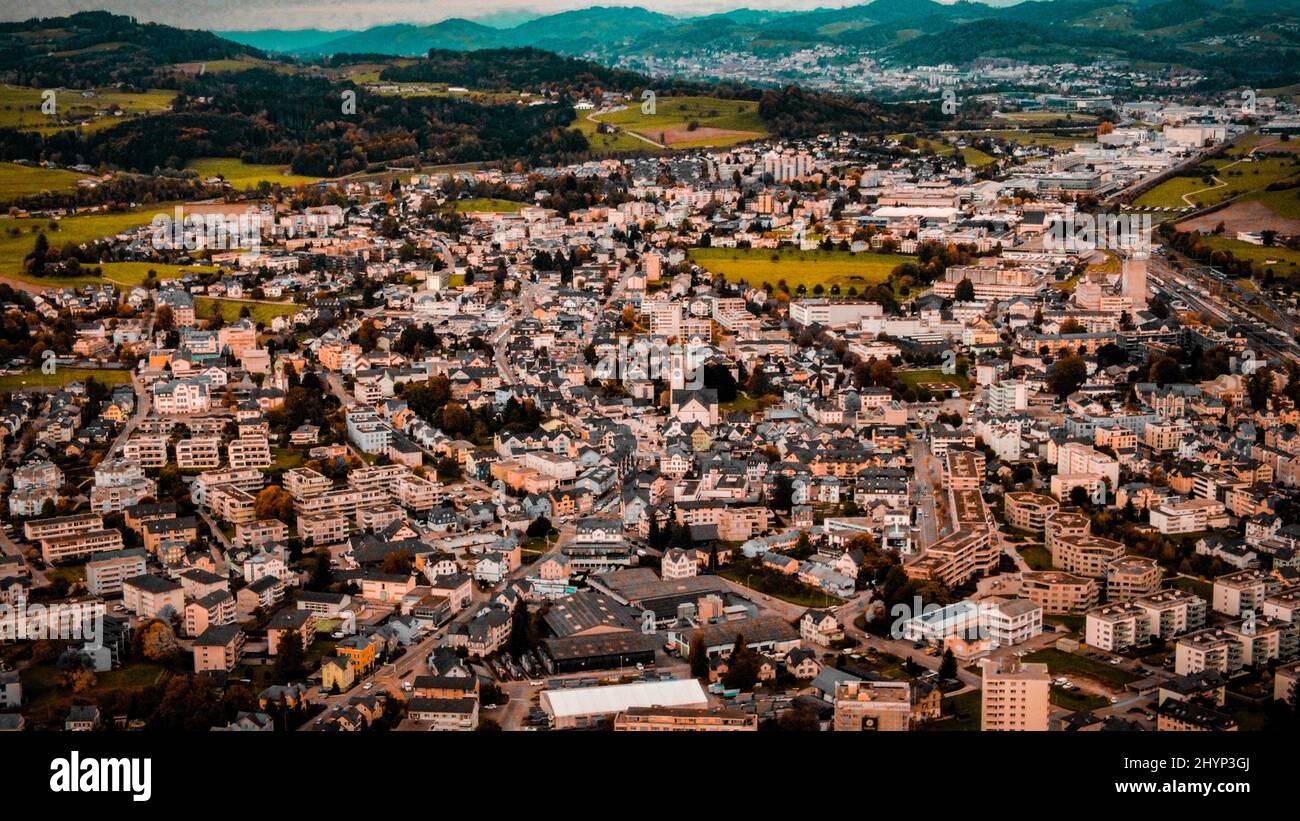 Aerial view of Gossau municipality in the Wahlkreis of St. Gallen. St ...
