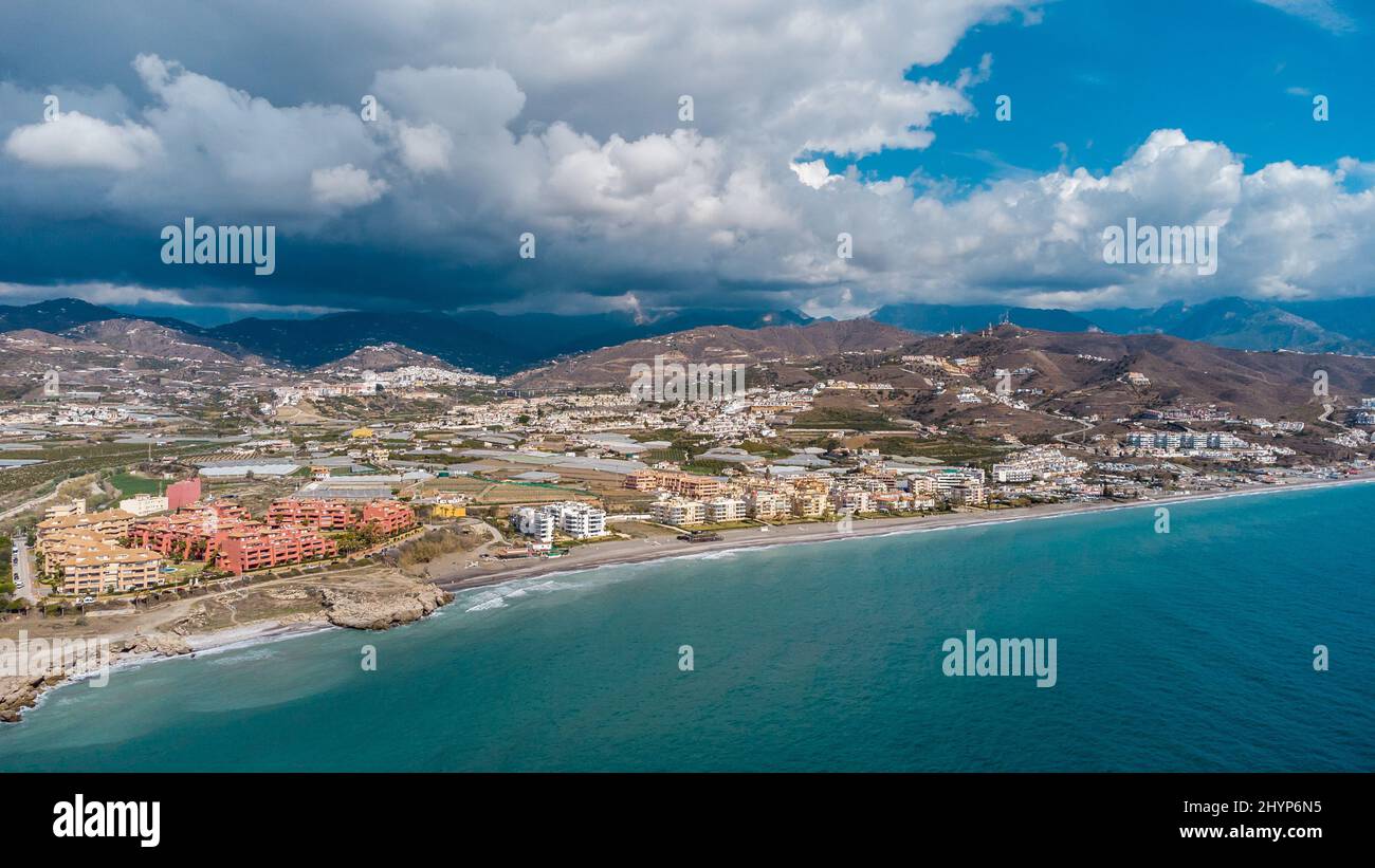 Drone perspective of costal city of Torrox situated in Malaga, Costa ...