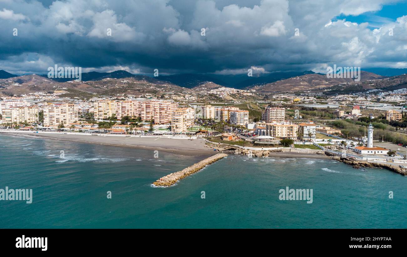 Drone perspective of costal city of Torrox situated in Malaga, Costa ...