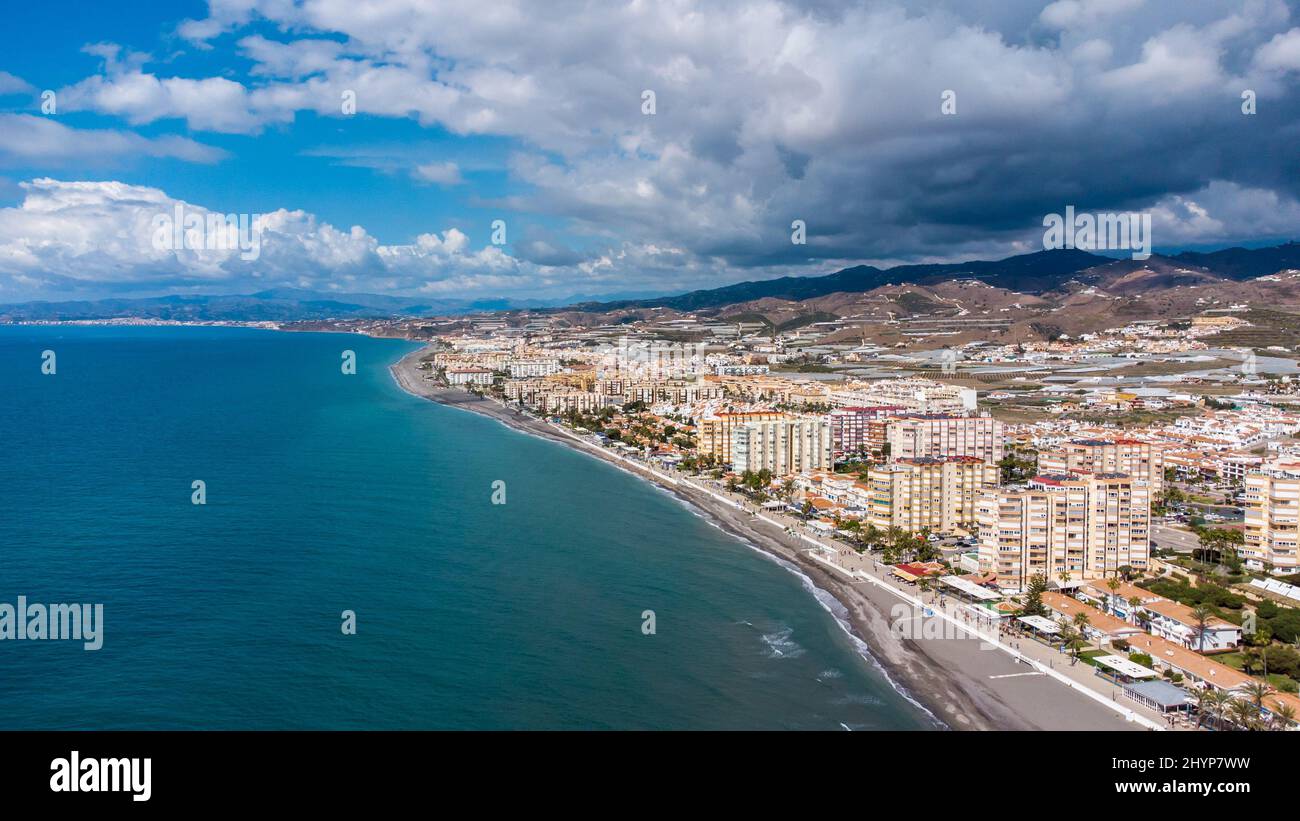 Drone perspective of costal city of Torrox situated in Malaga, Costa ...