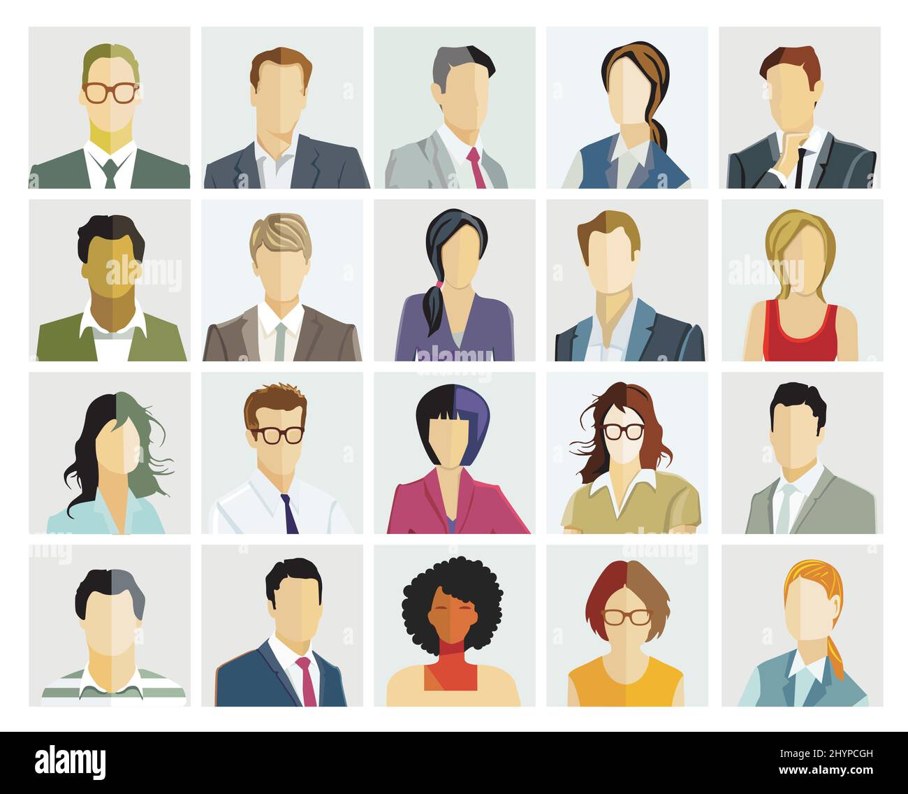 Group of people portrait, faces on white background. illustration Stock ...