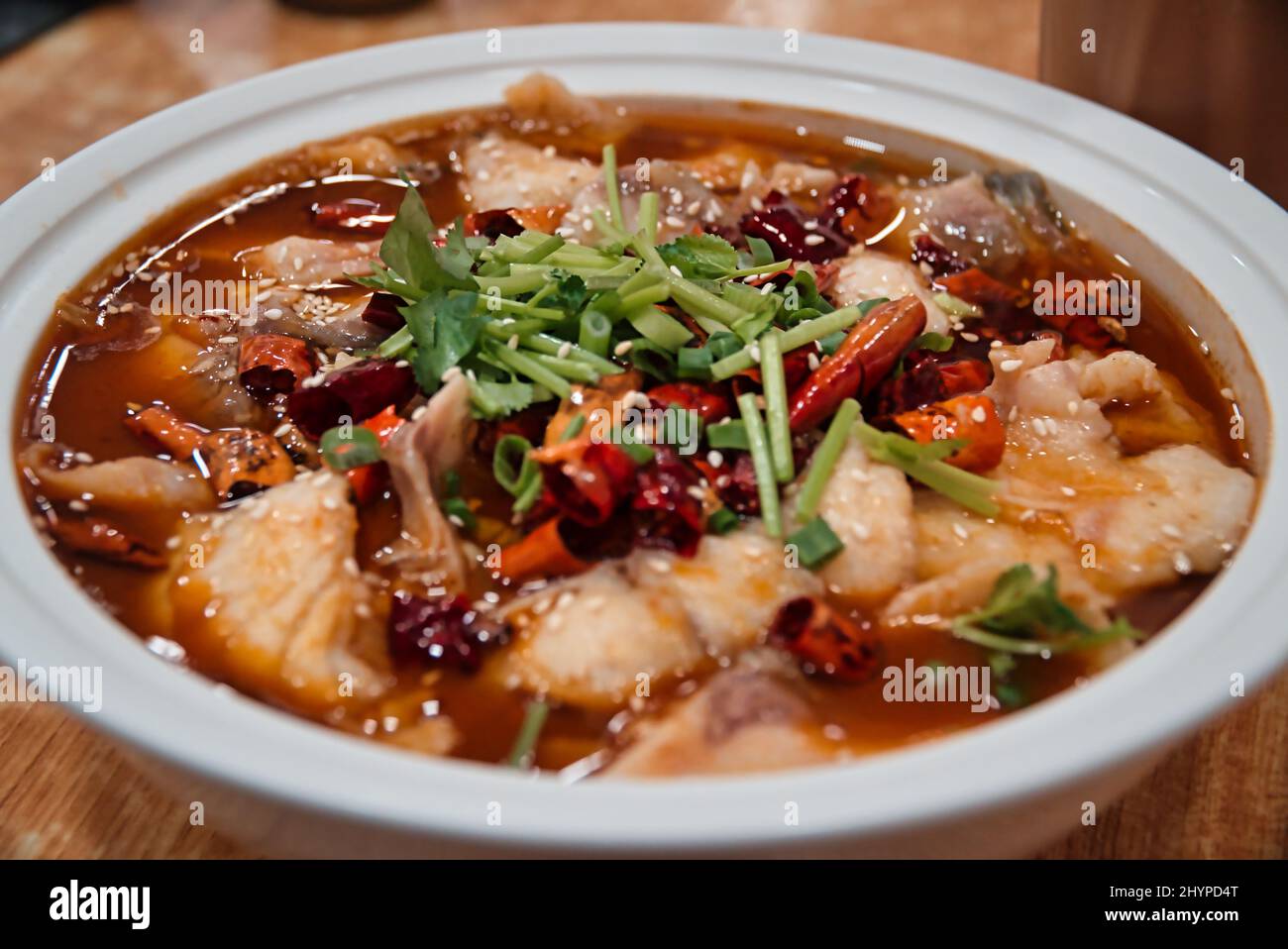 Delicious Chinese soup with boiled fish, pickled cabbage and chili ...