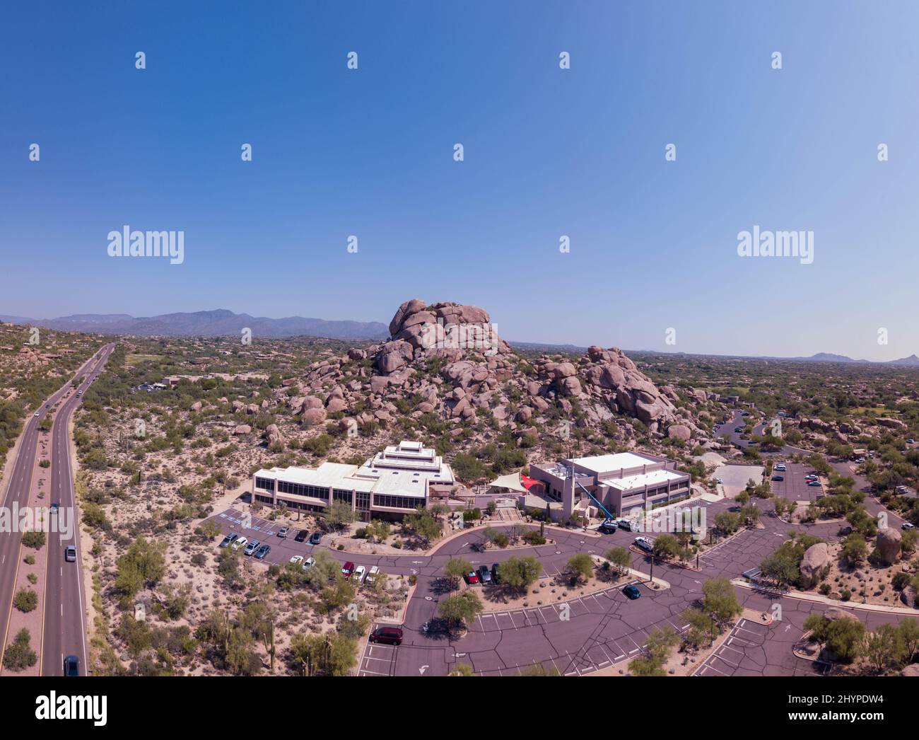 Beautiful desert covered with plants under he clear sky on a shot sunny ...