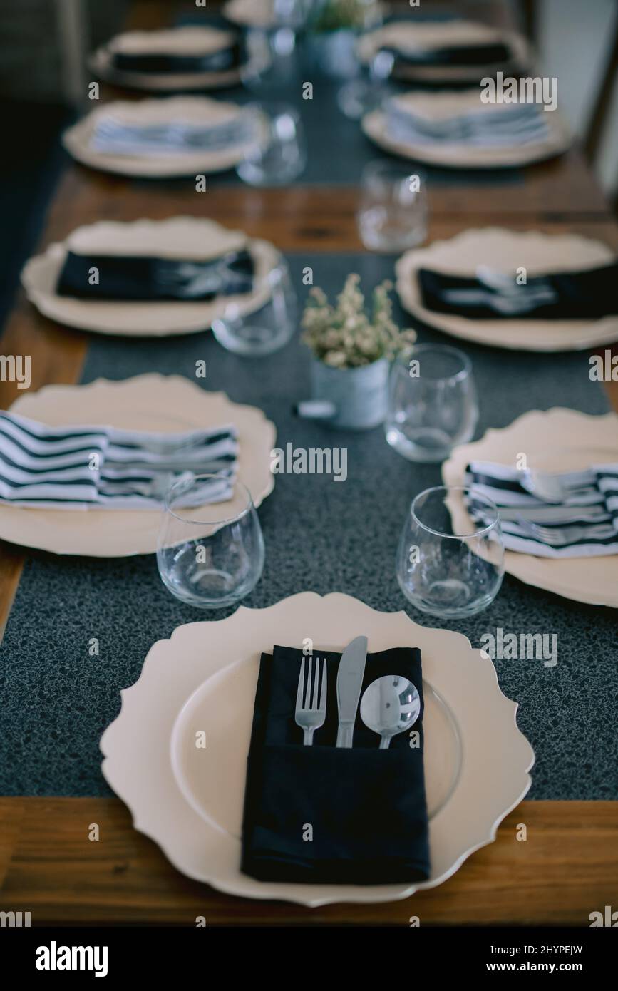 Vertical shot of table setting for the wedding day Stock Photo - Alamy