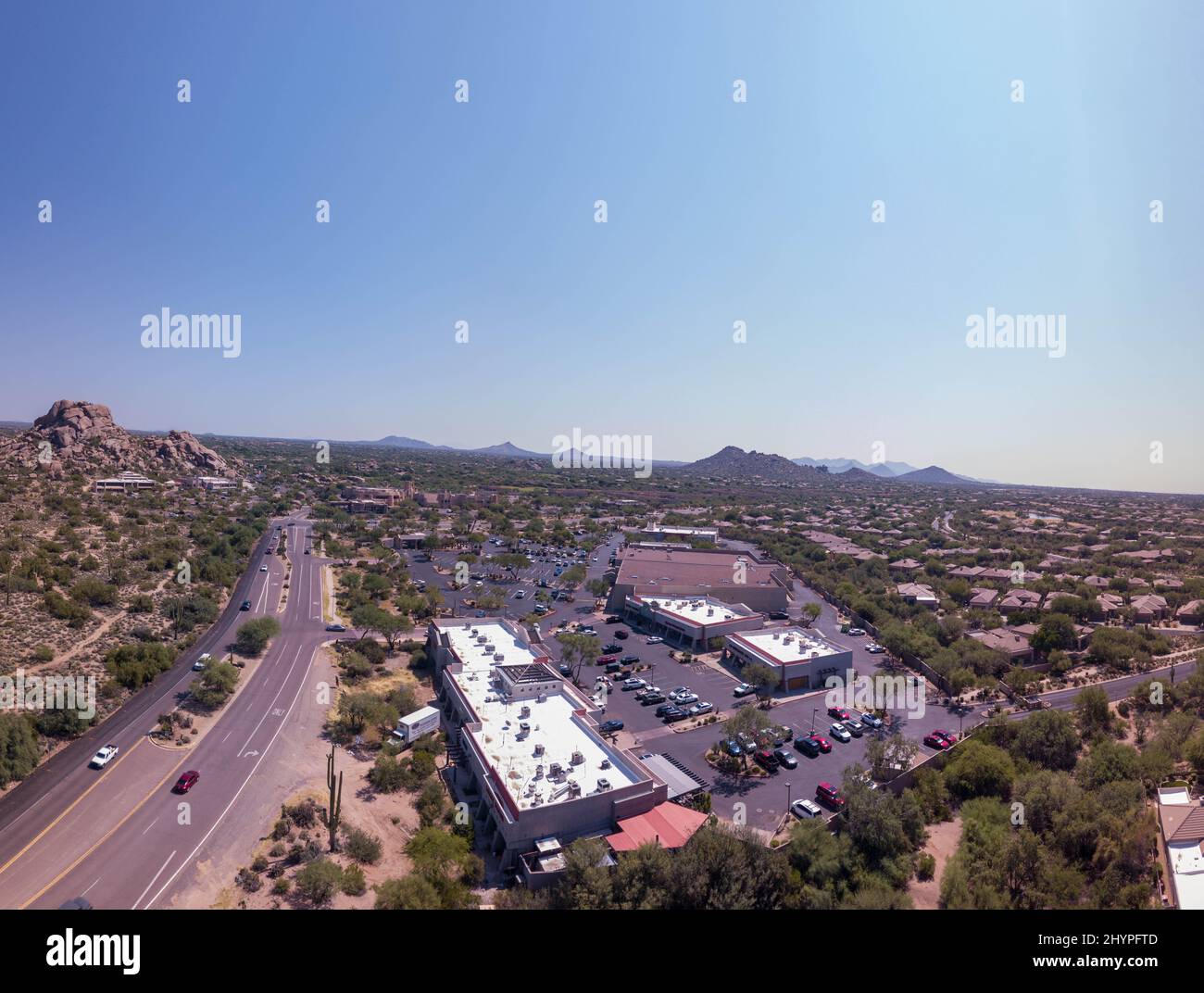 Aerial view of a landscape with roads and parking in Arizona, the USA ...