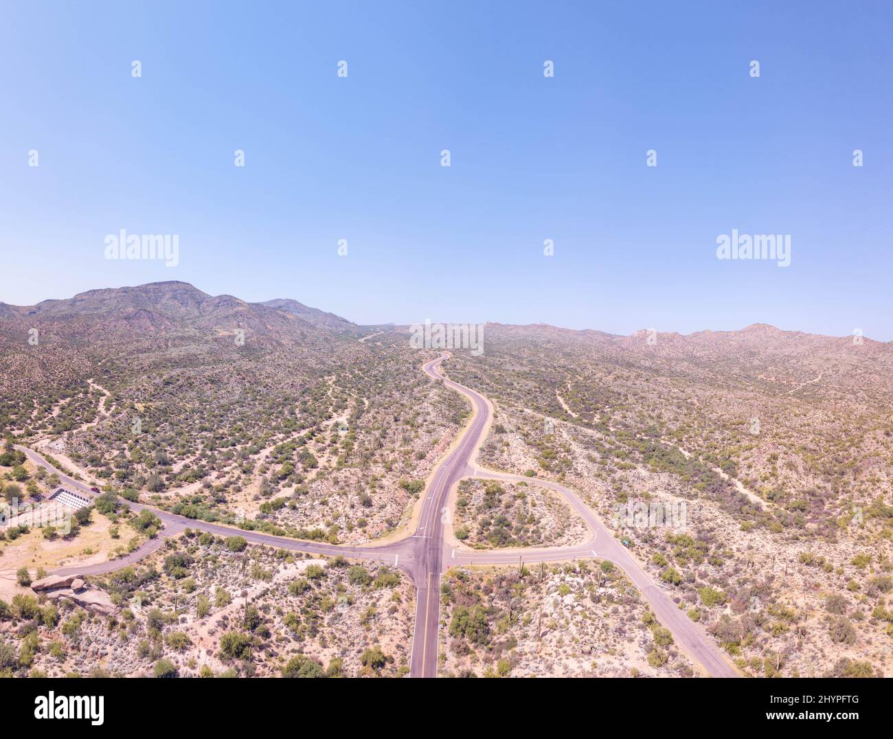 Aerial view of a mountainous landscape with roads in Arizona, the USA ...