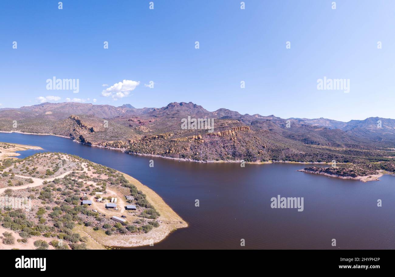 Aerial view of the Bartlett Lake formed by the damming of the Verde ...
