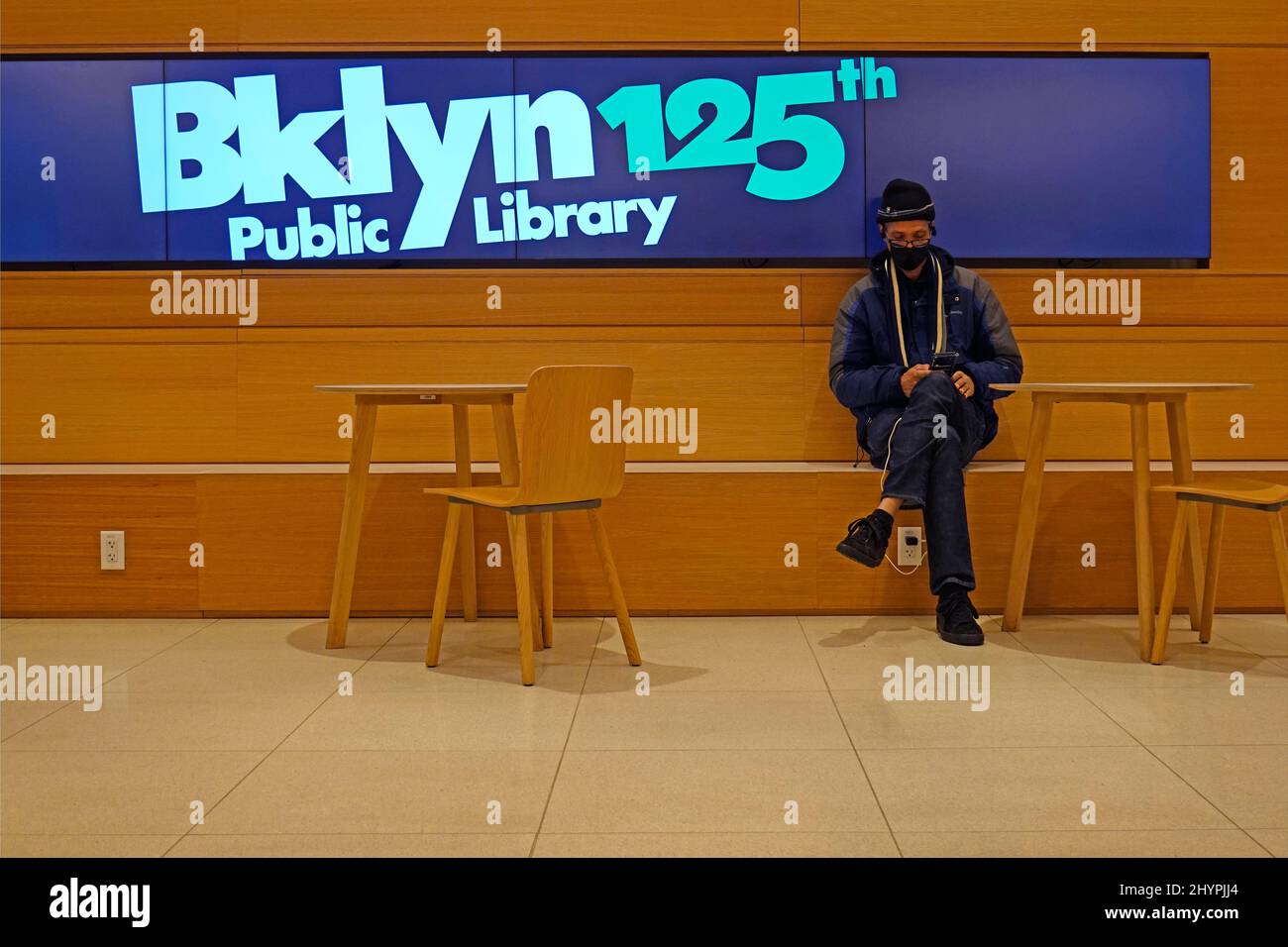 Brooklyn Public library 125th anniversary sign at the main branch Grand ...