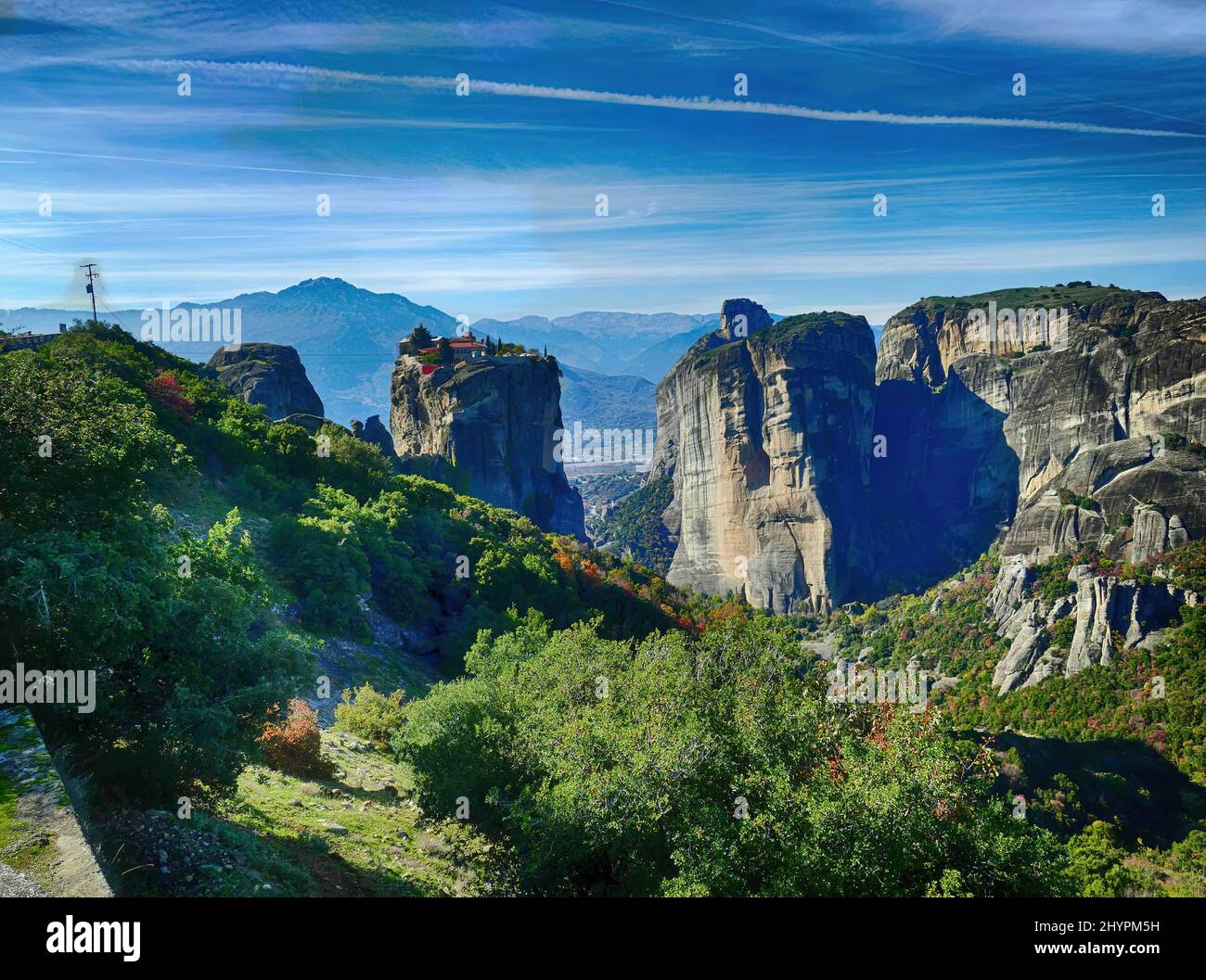 Scenic view of the Holy Trinity Orthodox Greek monastery, Meteora near ...