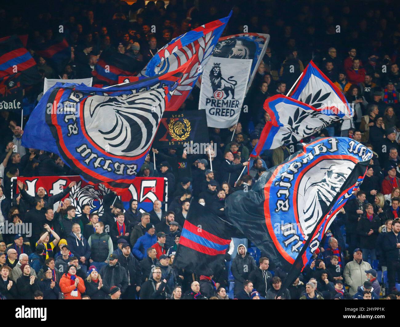 LONDON, United Kingdom, MARCH 14: Crystal Palace Flags during Premier ...
