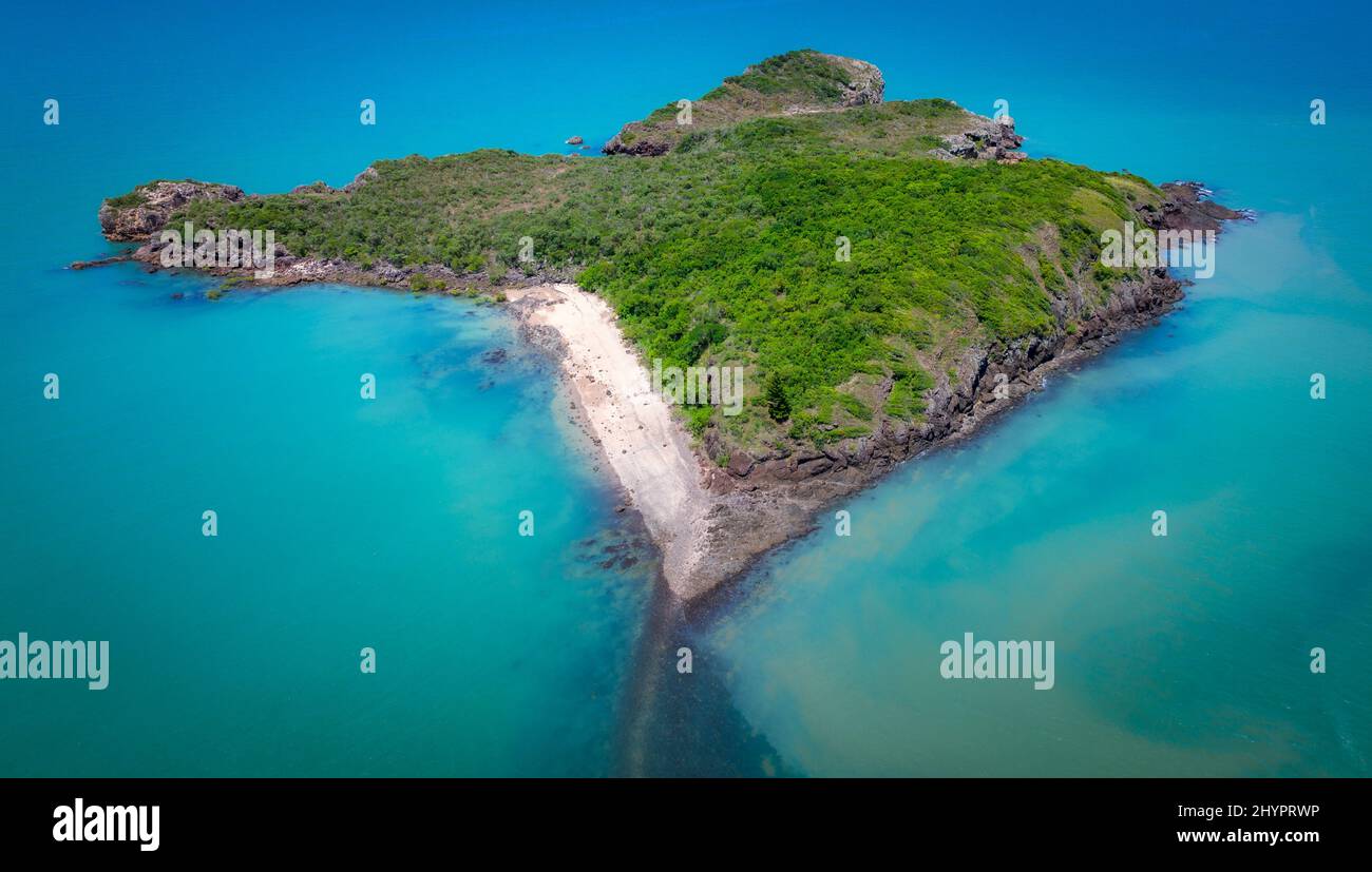 Bird eye view of the island in the middle of the blue sea Stock Photo ...