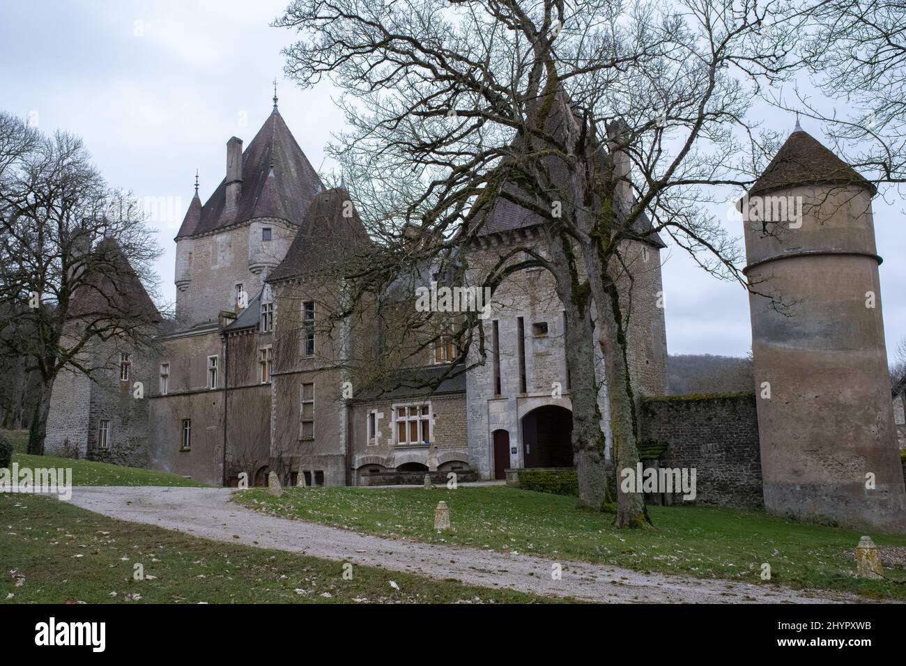 Val-Mont, France - February 22 , 2022: The Castel of Coraboeuf is a ...