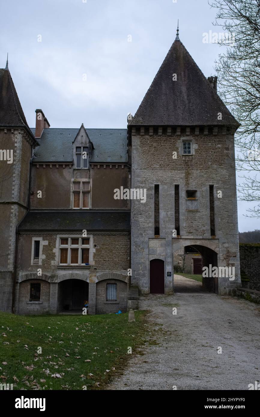 Val-Mont, France - February 22 , 2022: The Castel of Coraboeuf is a ...
