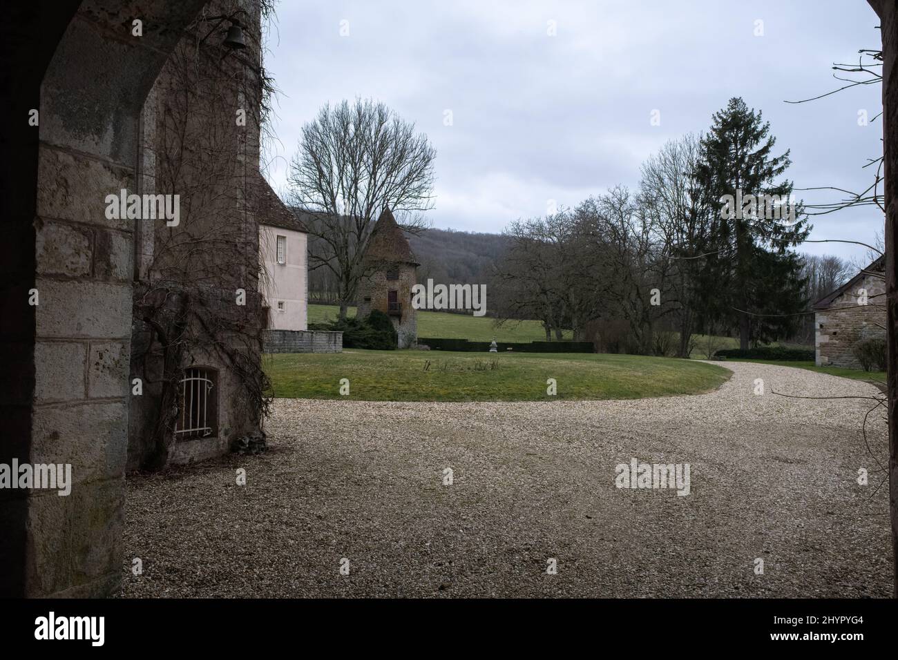 Val-Mont, France - February 22 , 2022: The Castel of Coraboeuf is a ...