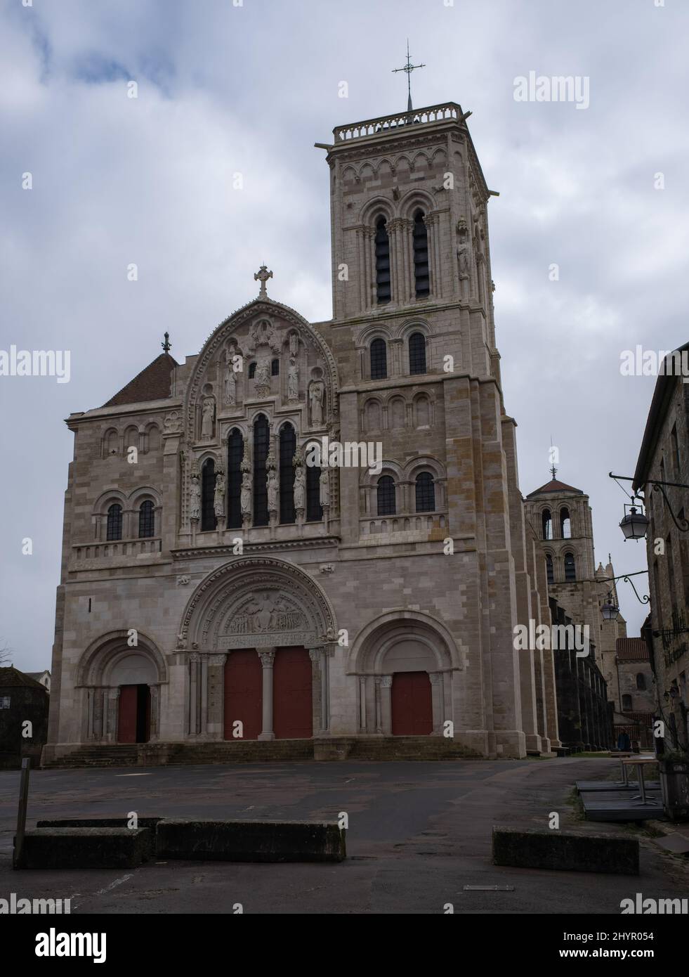 Vezelay, France - February 23 , 2022: Vezelay Abbey is a Benedictine ...