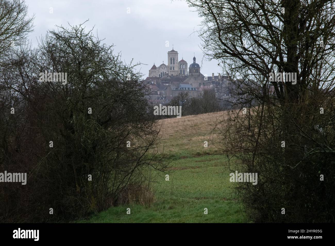 Vezelay, France - February 23 , 2022: Vezelay Abbey is a Benedictine ...