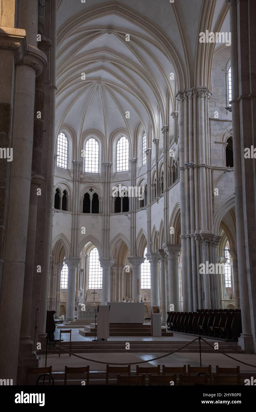 Vezelay, France - February 23 , 2022: Vezelay Abbey is a Benedictine ...