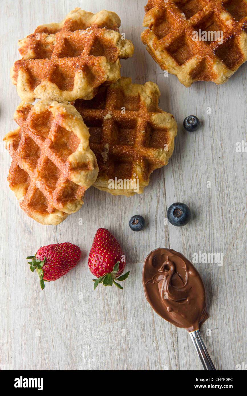 Belgian waffles breakfast Stock Photo - Alamy