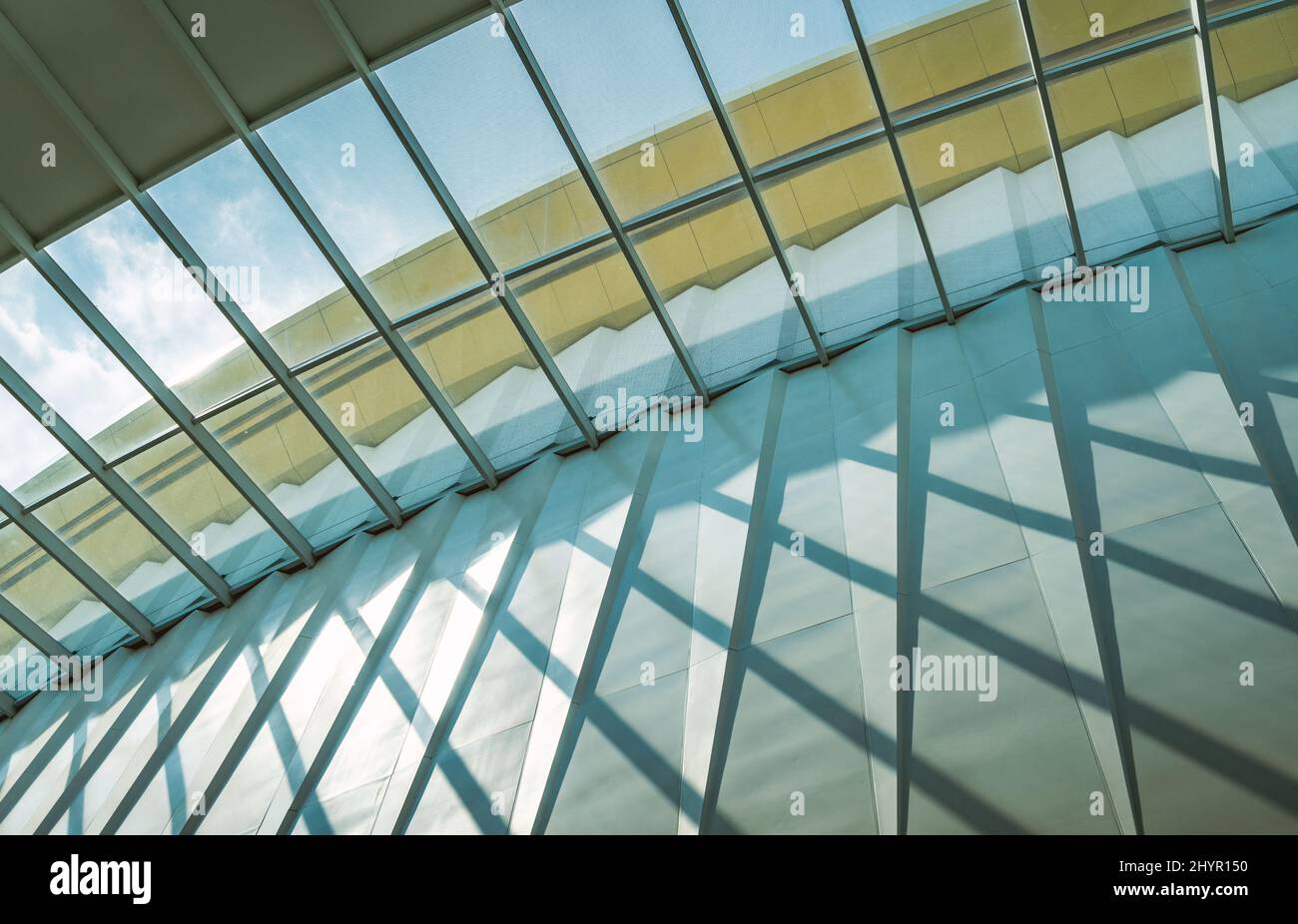 Abstract pattern of building structure of glass ceiling, light and ...