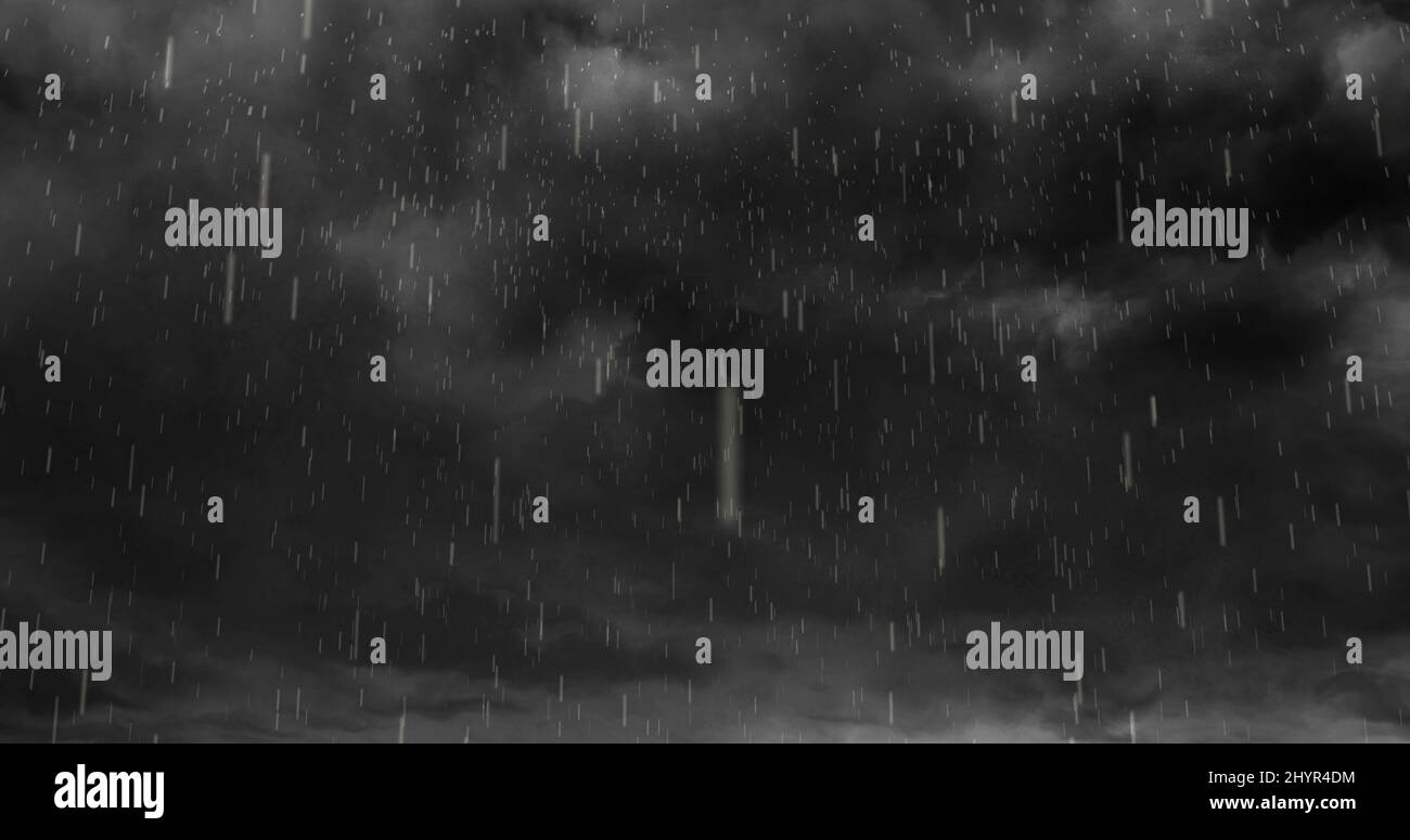 Image of heavy rain falling over lightning and stormy grey clouds ...