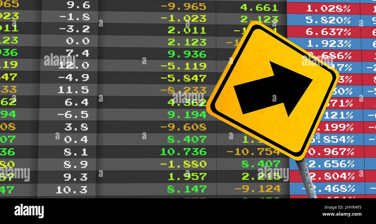 Image of road sign over stock market Stock Photo - Alamy