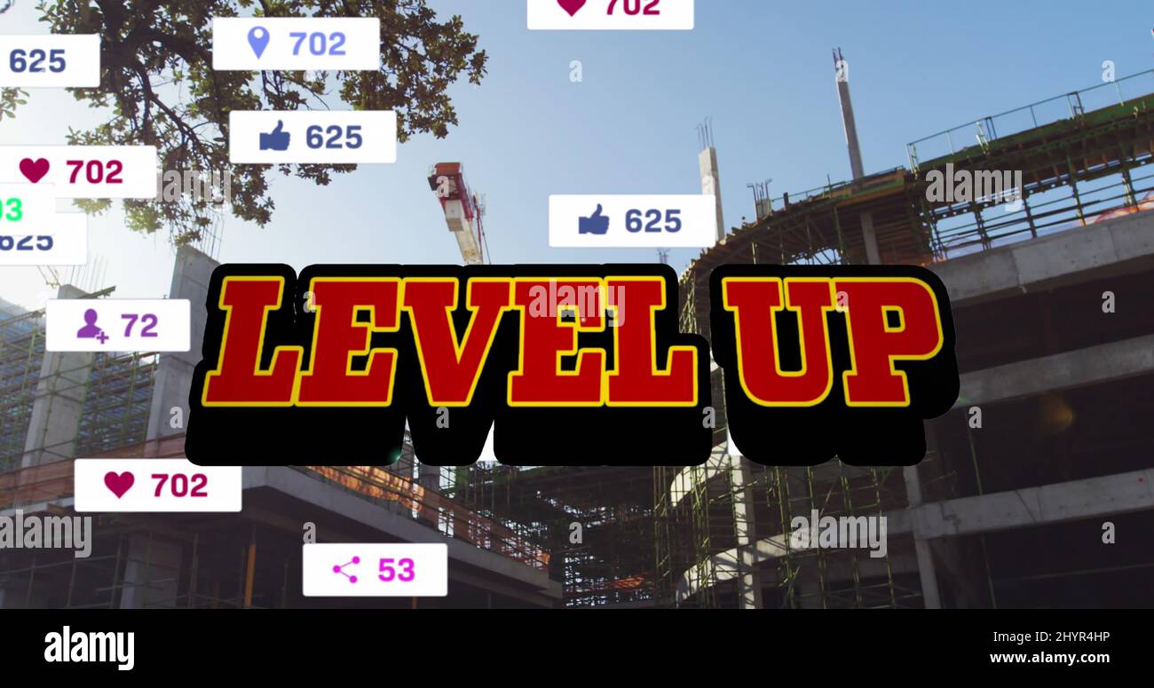 Image of level up text and numbers growing over cityscape Stock Photo ...