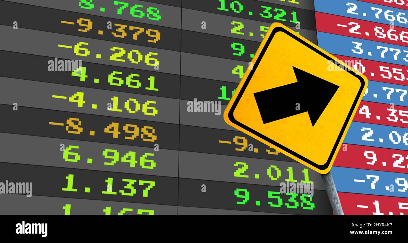 Image of road sign over stock market Stock Photo - Alamy