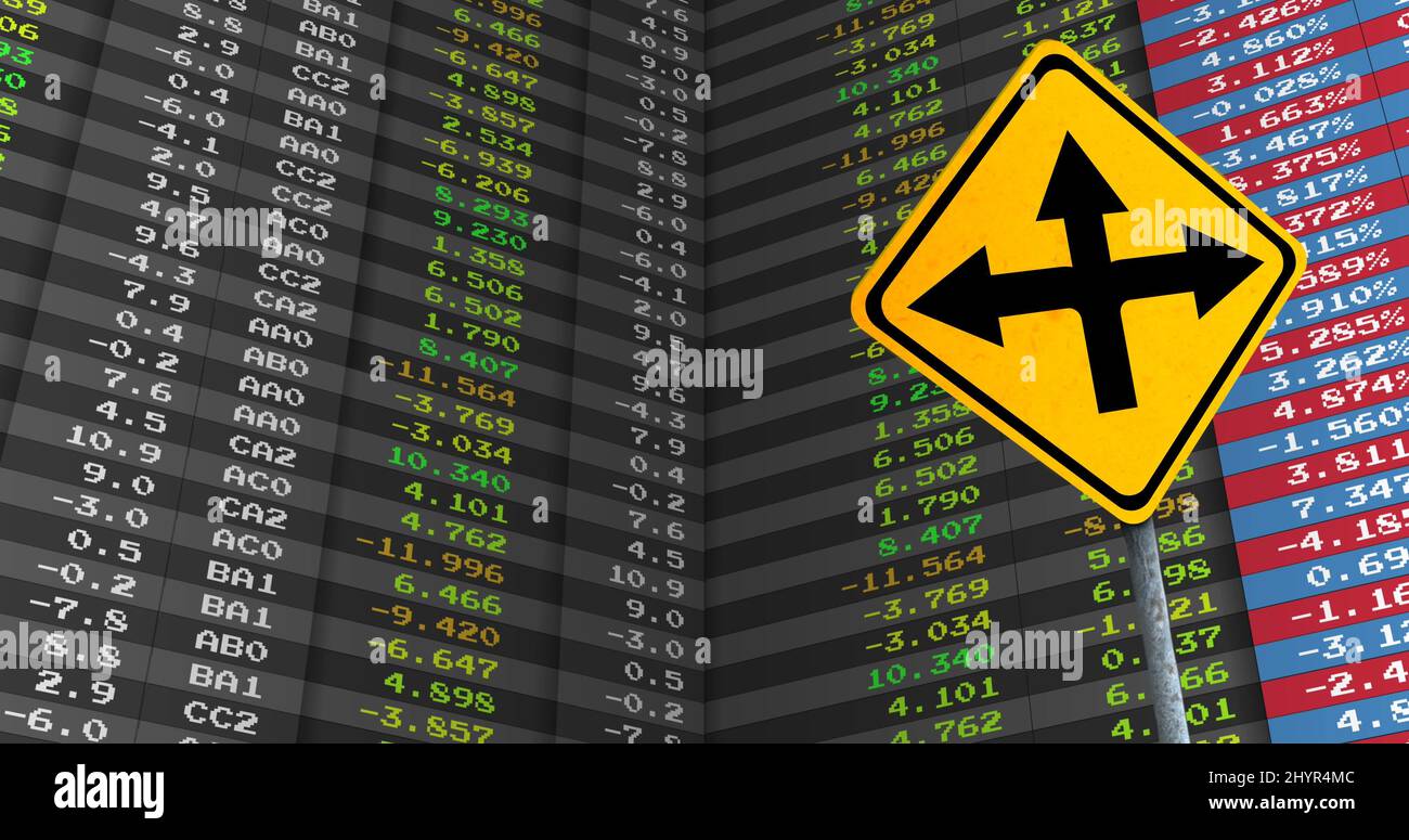 Image of road sign over stock market Stock Photo - Alamy