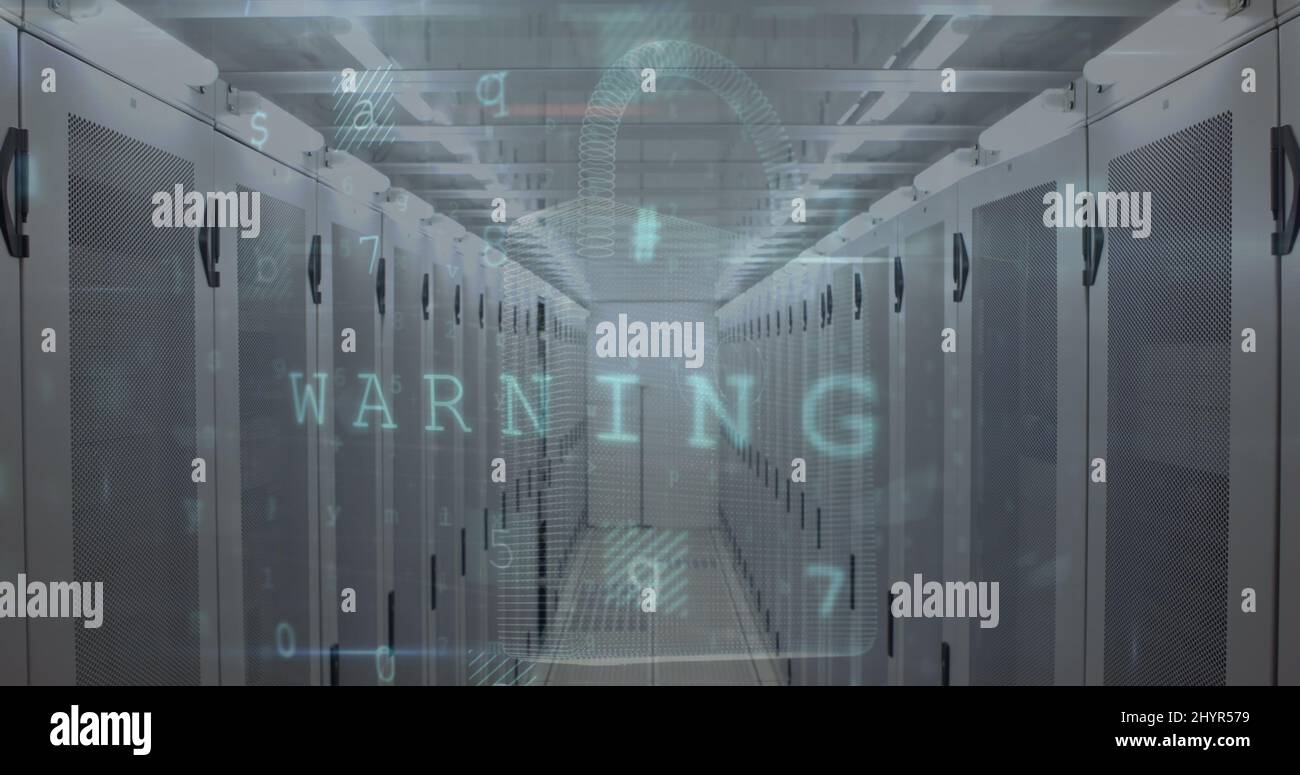 Image of cyber attack warning over server room Stock Photo - Alamy