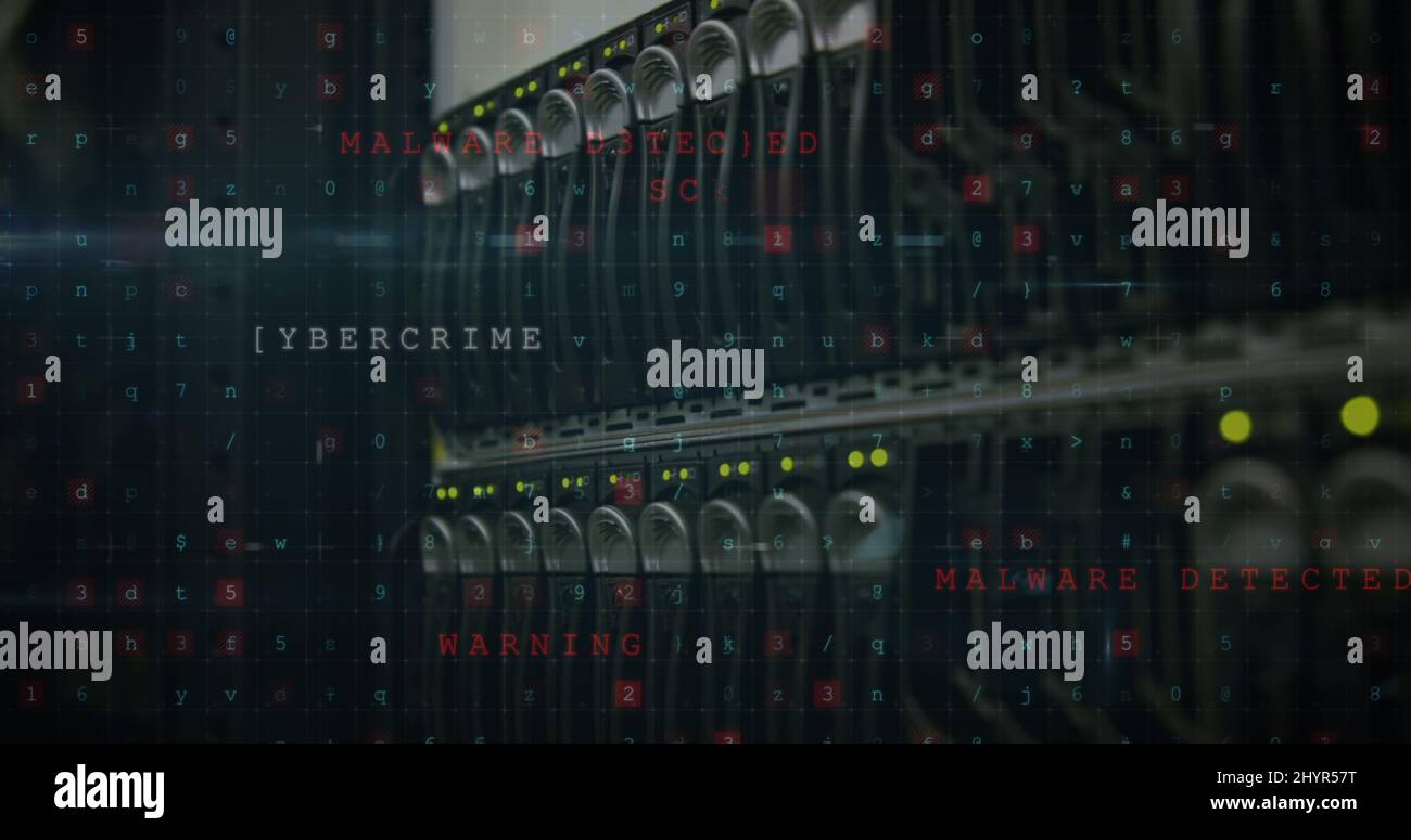 Image of cyber attack warning over server room Stock Photo - Alamy