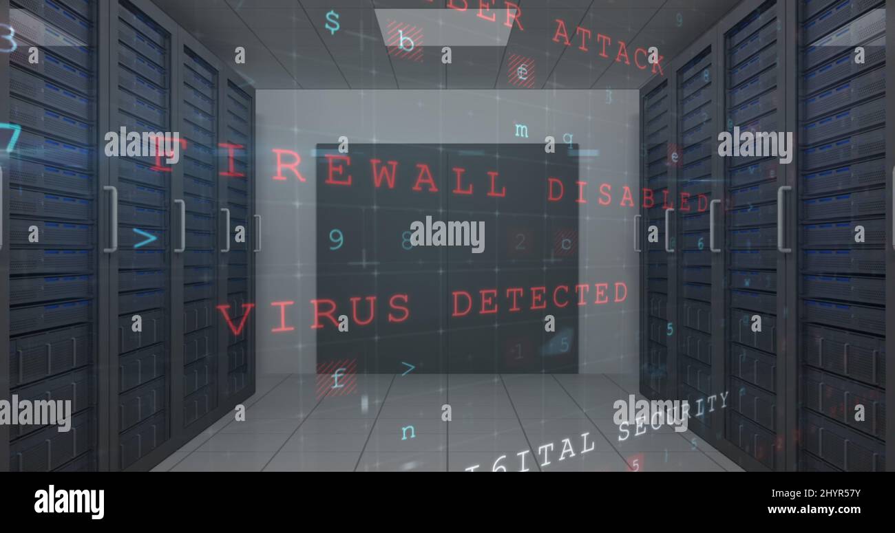 Image of cyber attack warning over server room Stock Photo - Alamy
