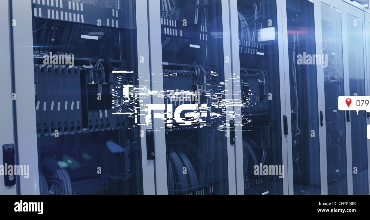 Image of fight text and numbers growing over server room Stock Photo ...