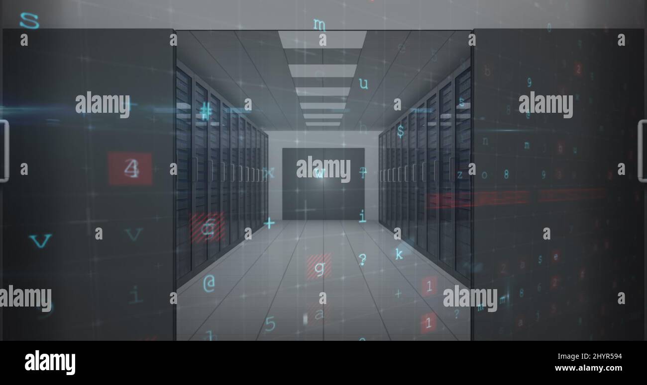 Image of cyber attack warning over server room Stock Photo - Alamy