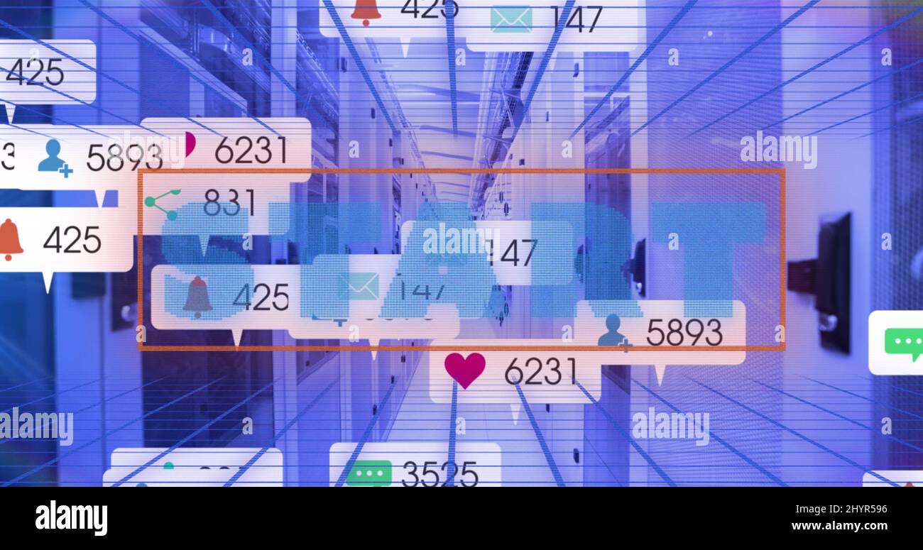 Image of start text, social media icons and data processing over ...