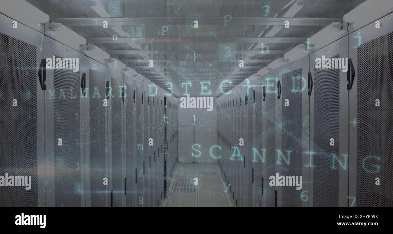 Image of cyber attack warning over server room Stock Photo - Alamy
