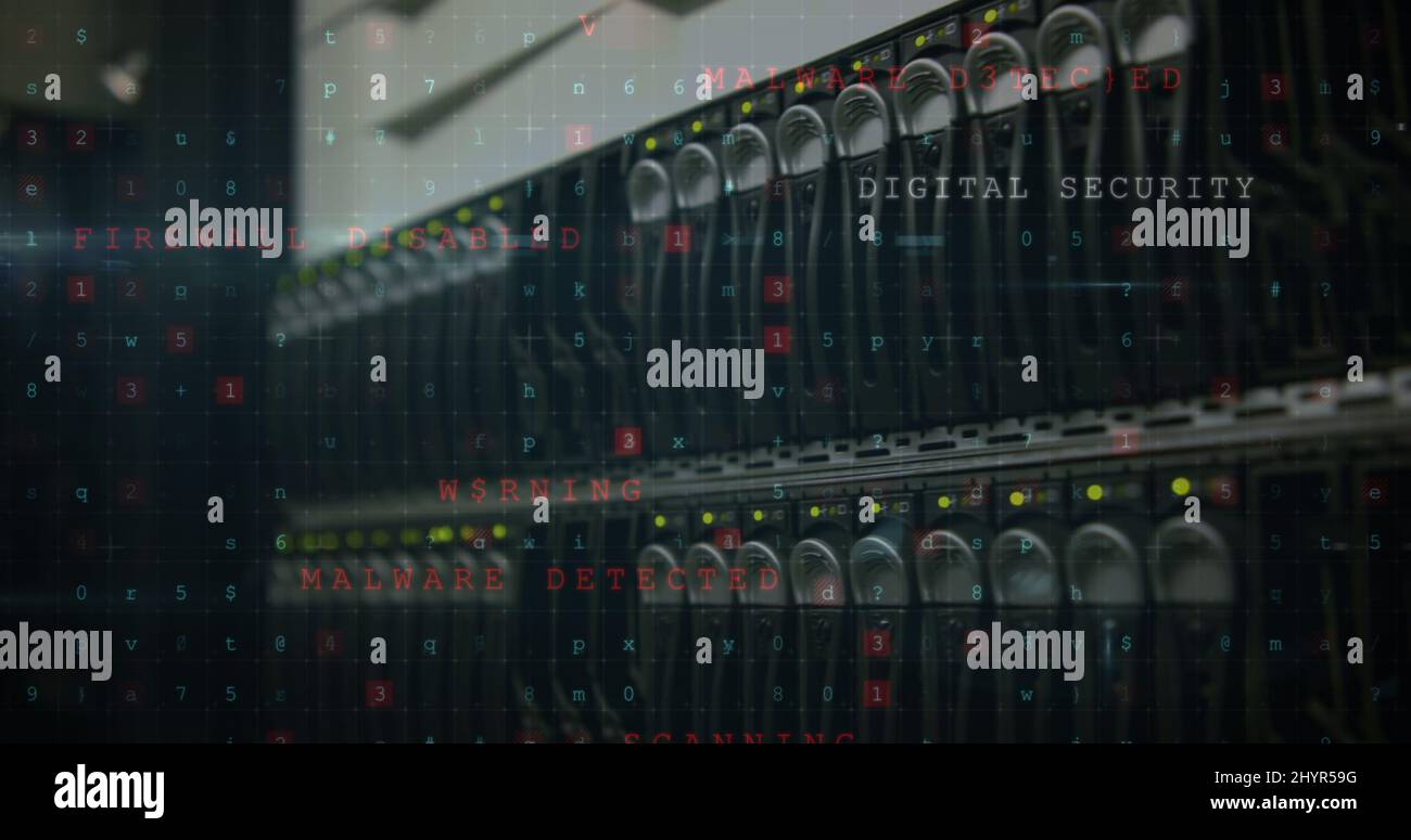 Image of cyber attack warning over server room Stock Photo - Alamy