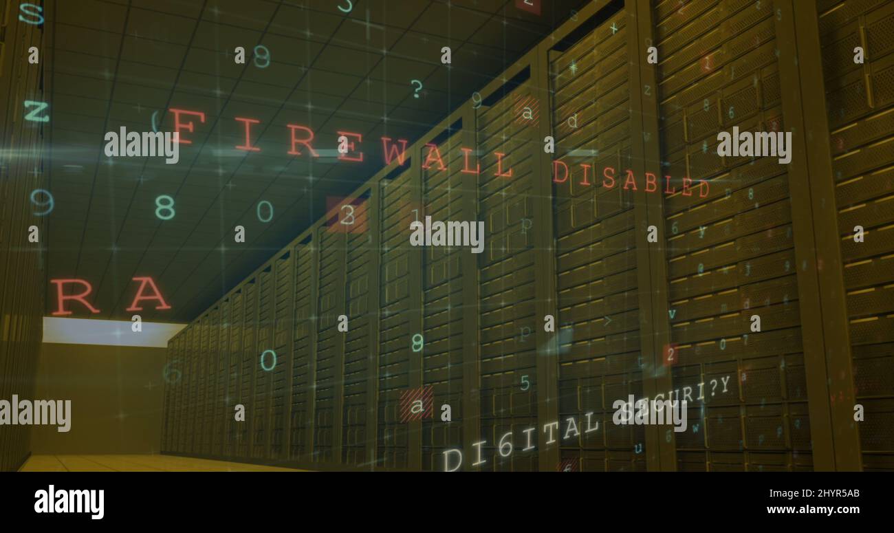 Image of cyber attack warning over server room Stock Photo - Alamy